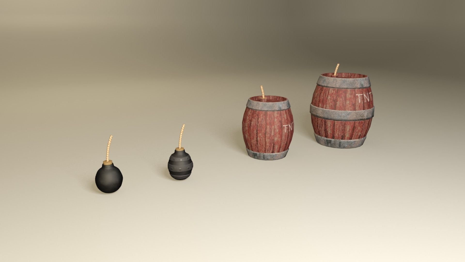 3D model Medieval fantasy pirate bombs and explosive barrels pack VR ...