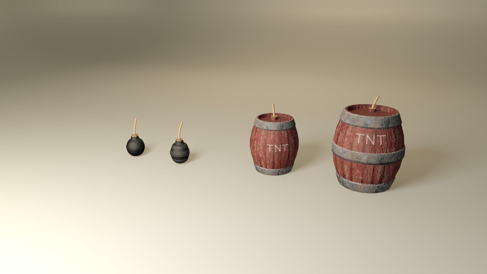 3D model Medieval fantasy pirate bombs and explosive barrels pack VR ...