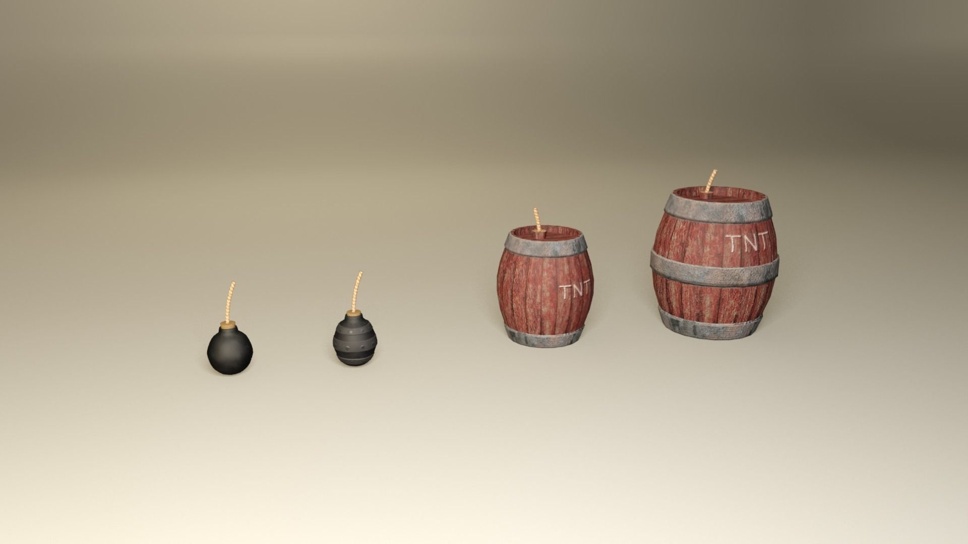 3D model Medieval fantasy pirate bombs and explosive barrels pack VR ...