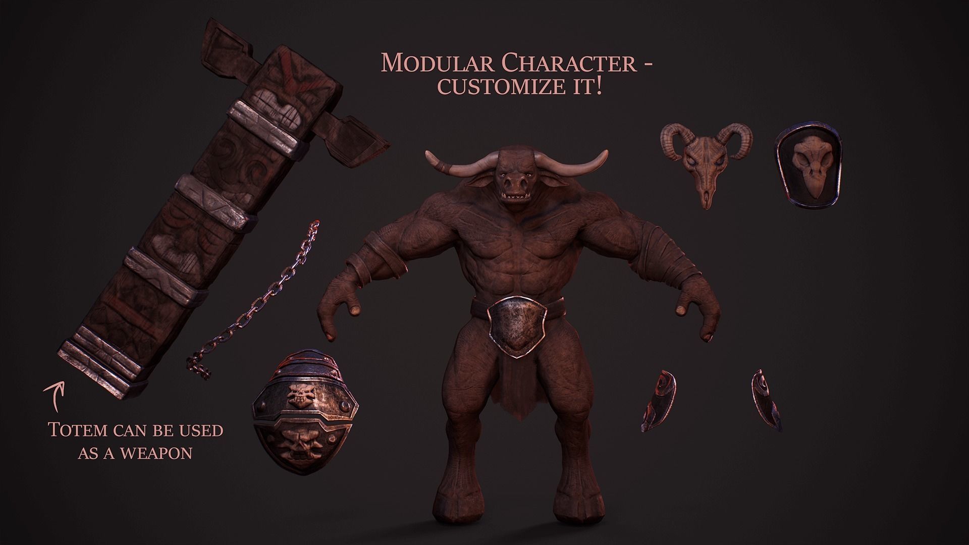 3D model Modular Tauren Minotaur Monster Knight Warrior MMO RPG VR / AR ...