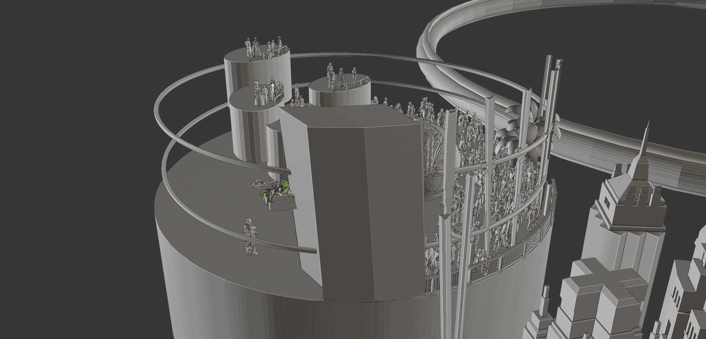 Rapture futuristic building with people in it 3D model | CGTrader