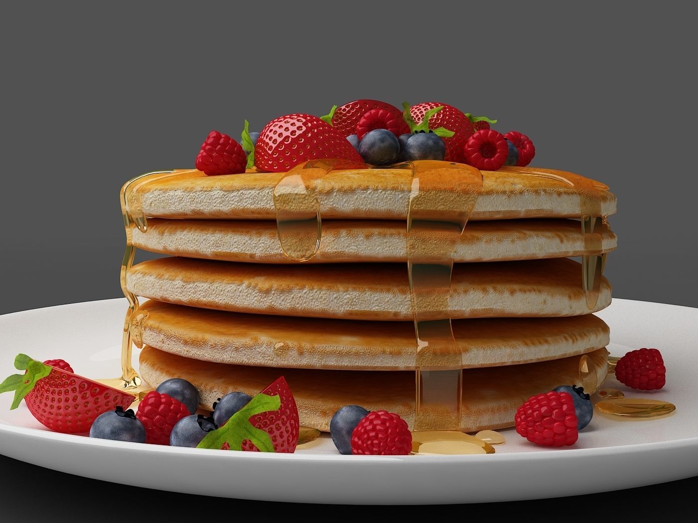 Pancakes stack of with berries and syrup 3D model | CGTrader