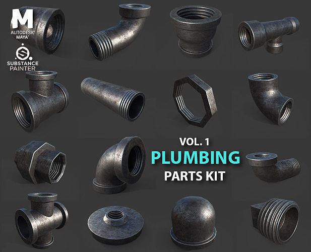 3D model Plumbing Parts kit lowpoly 15 pisces VR / AR / low-poly | CGTrader