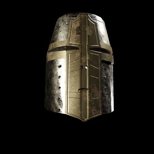 3D model Medieval metal helmet gold mask element ornamental VR / AR ...