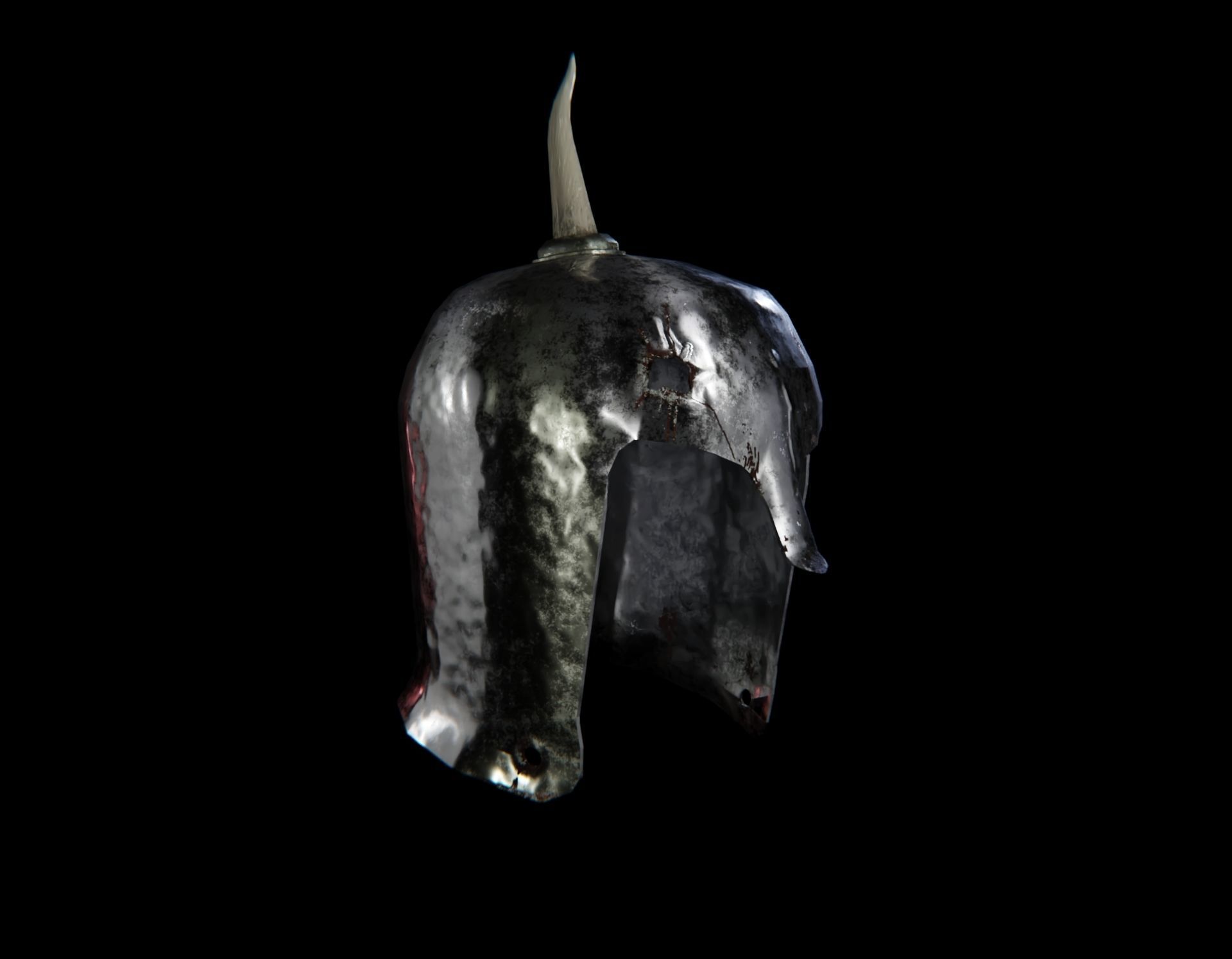 3D model Medieval one horn damaged knight helmet VR / AR / low-poly ...