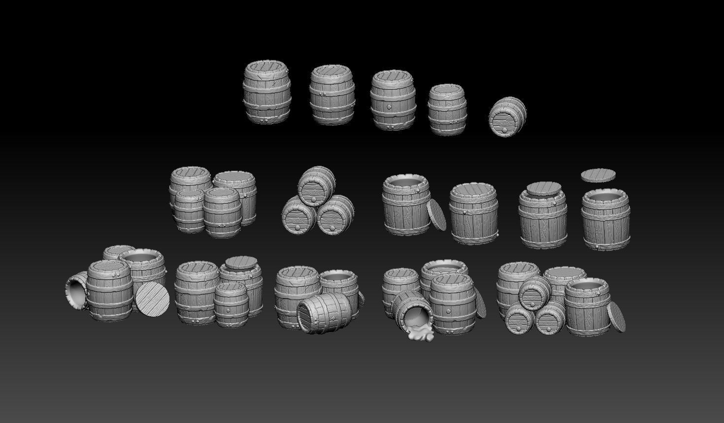 High Resolution Wood Barrels for tabletop and diorama prescaled 3D ...