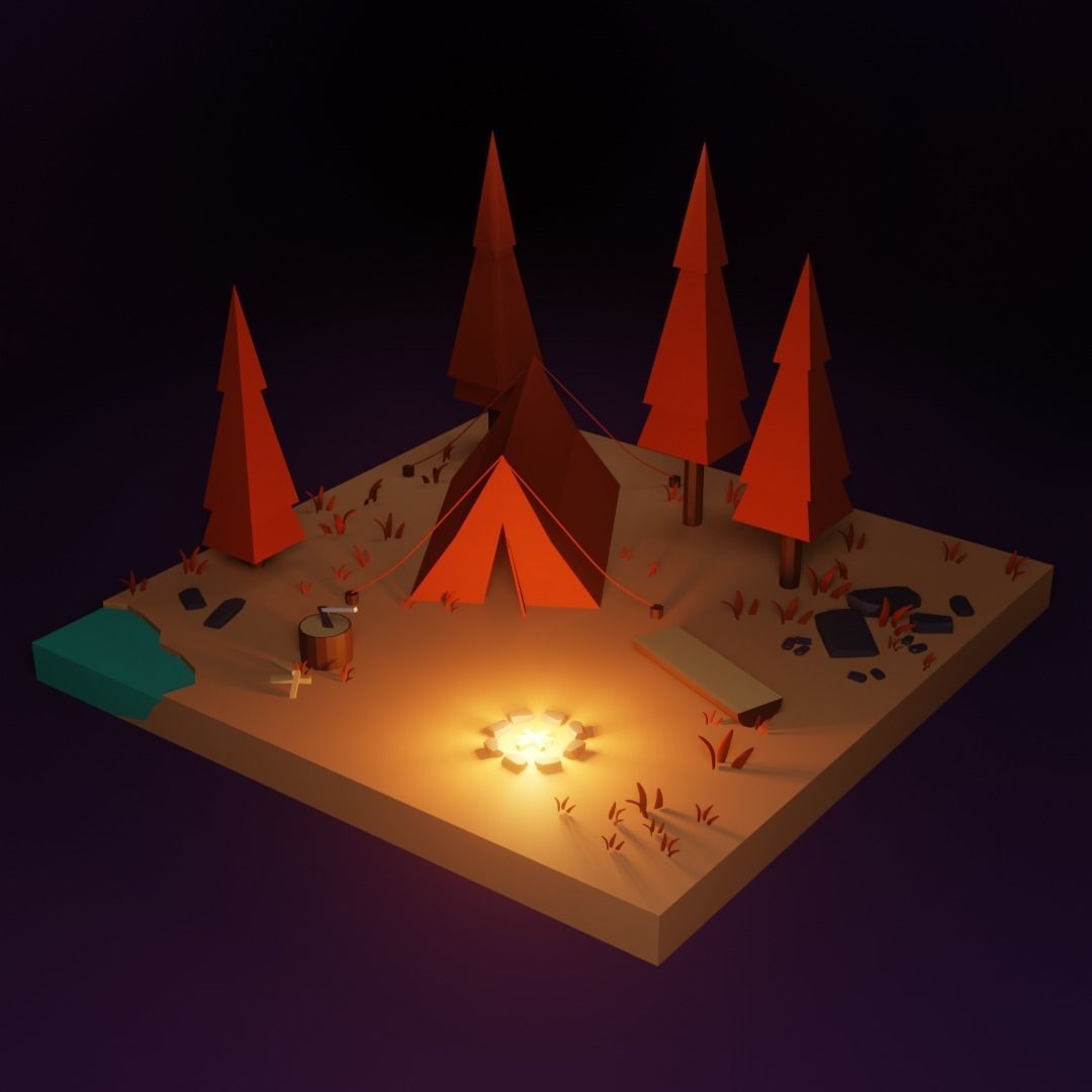 3D model Low-poly Autumn camp VR / AR / low-poly | CGTrader