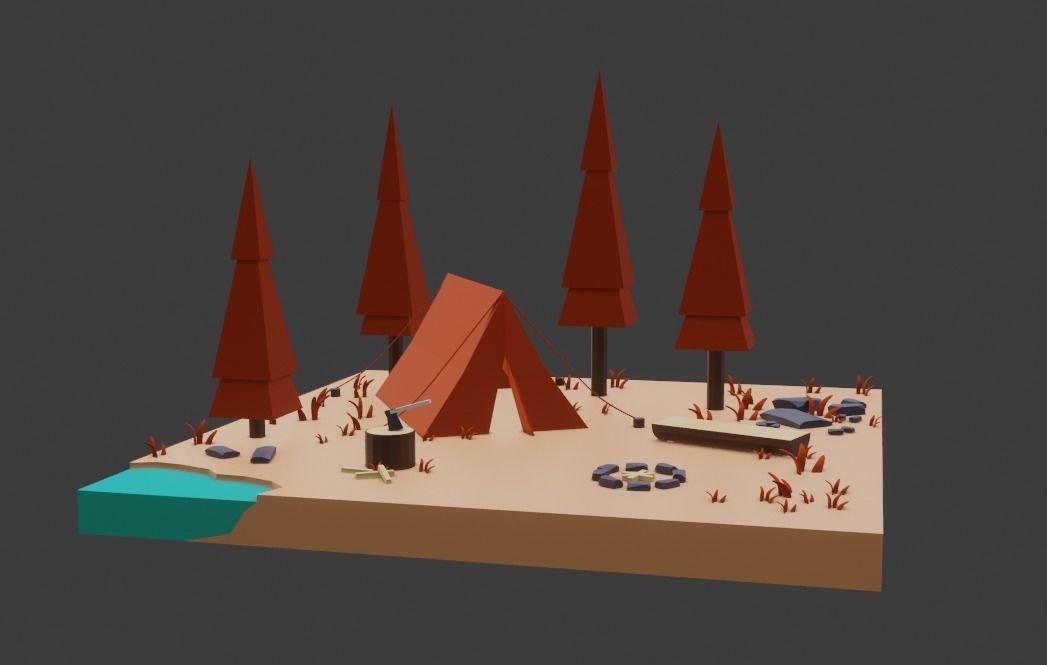 3D model Low-poly Autumn camp VR / AR / low-poly | CGTrader