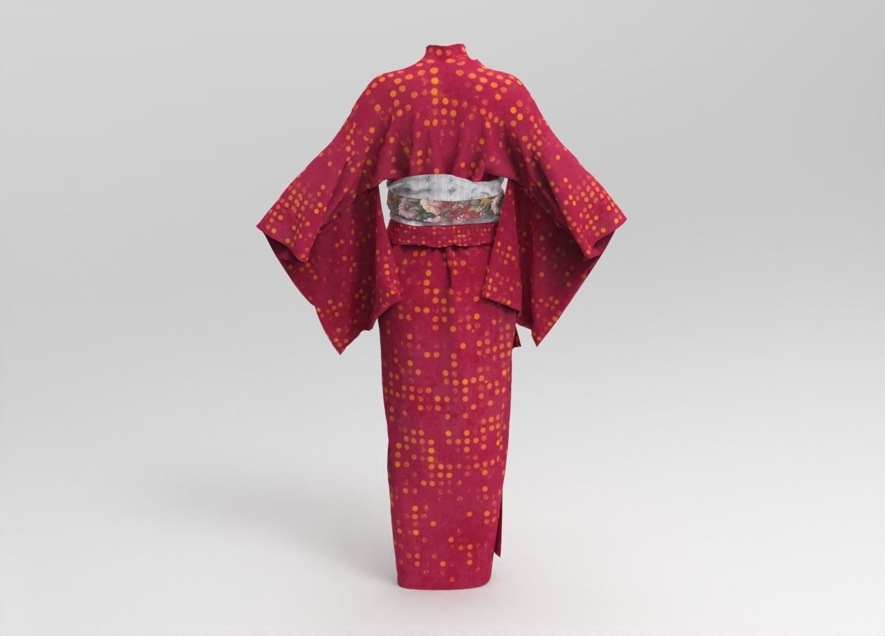 Red Yukata Dress 3D model | CGTrader