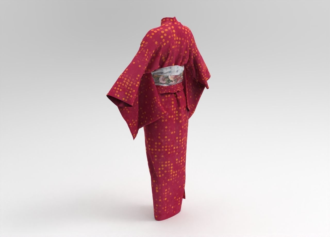 Red Yukata Dress 3D model | CGTrader
