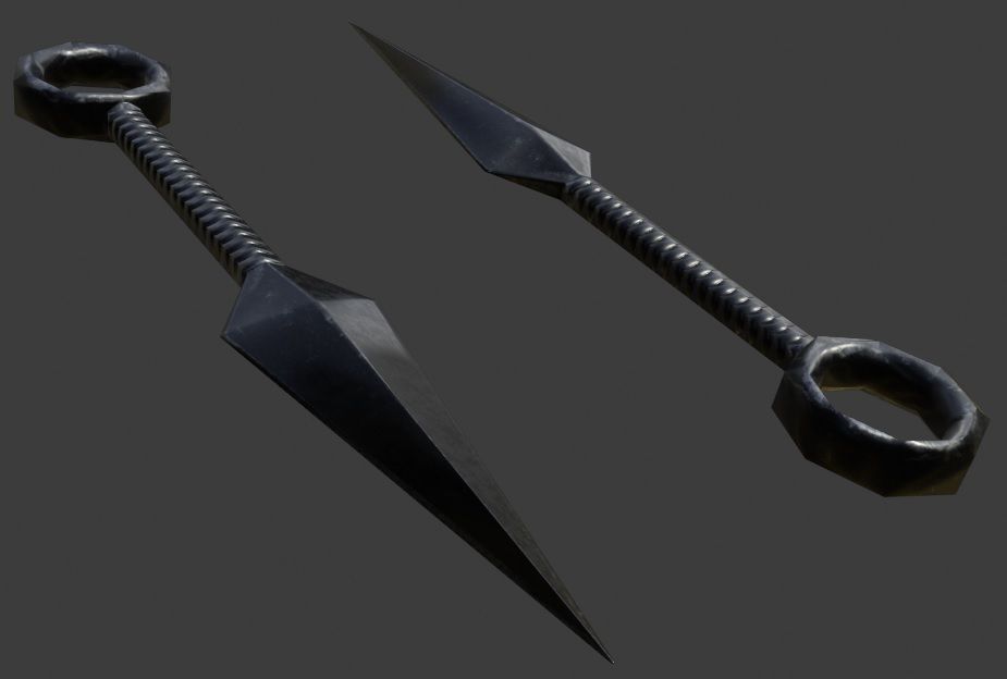 Game Ready Low Poly Kunai sword on wooden table free VR / AR / low-poly ...