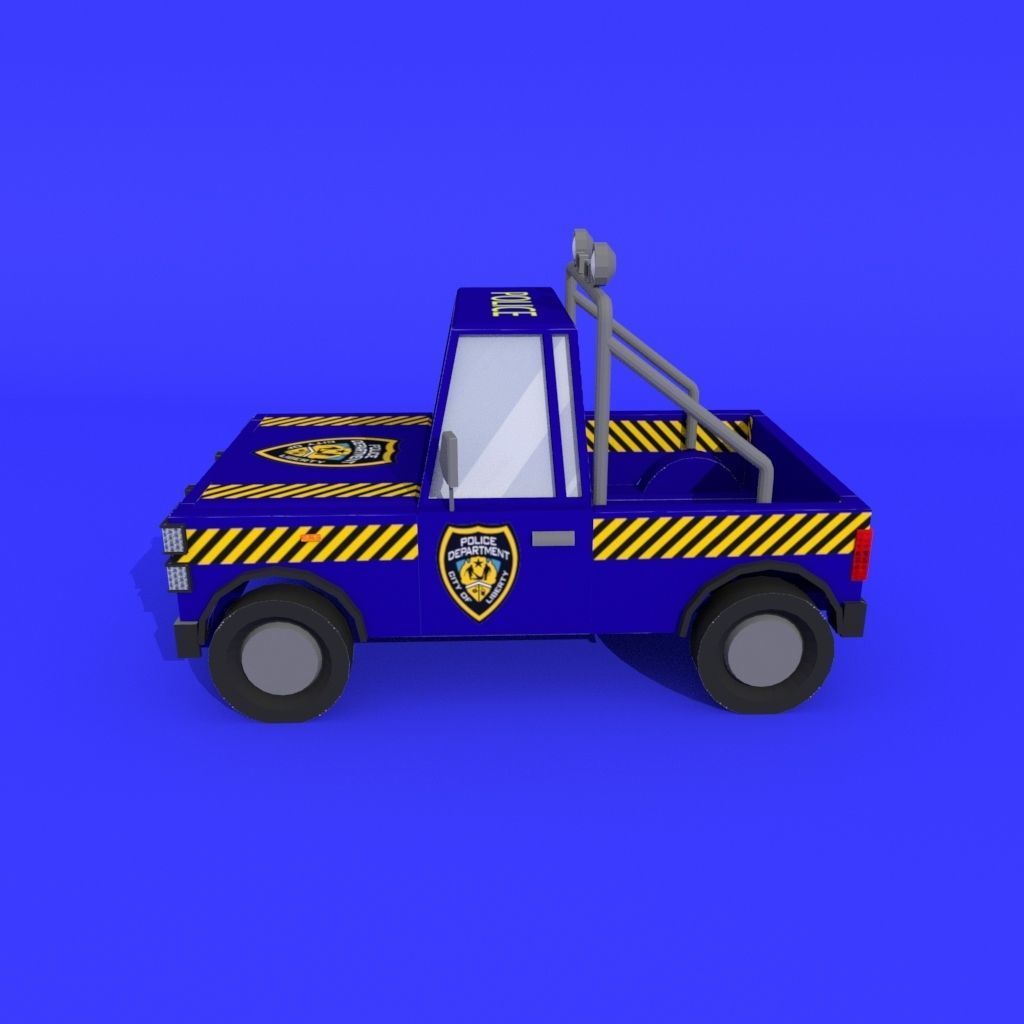 low poly pickup police and fire truck free VR / AR / low-poly 3D model ...