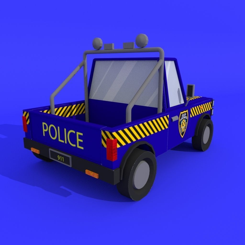 low poly pickup police and fire truck free VR / AR / low-poly 3D model ...