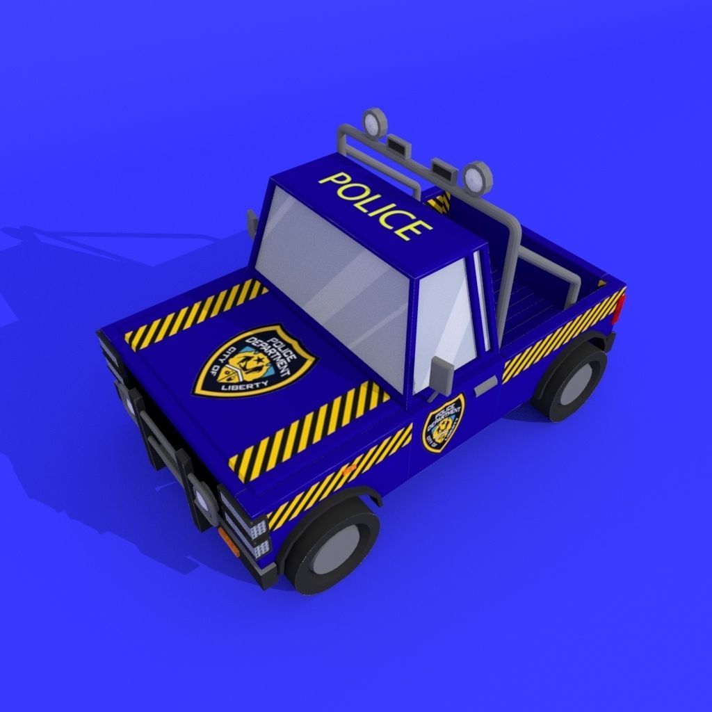 low poly pickup police and fire truck free VR / AR / low-poly 3D model ...