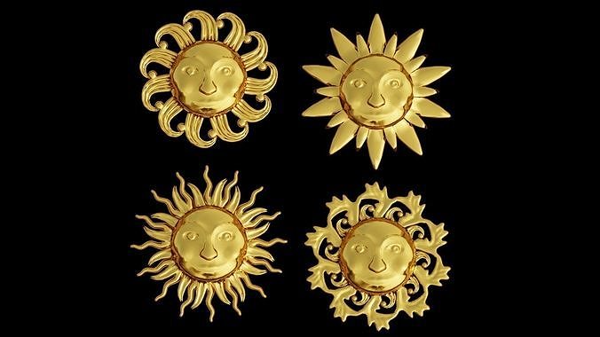 gold sun 3D model | CGTrader