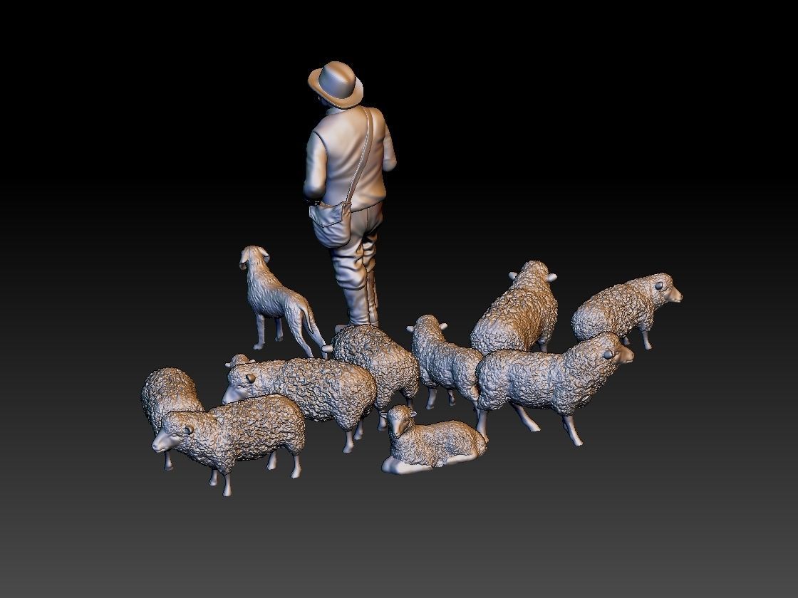 shepherd and sheep 3D model 3D printable | CGTrader