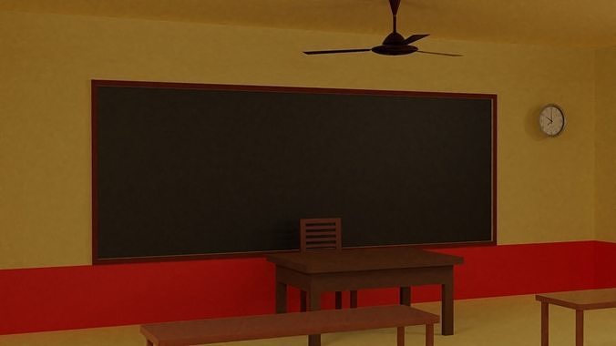 3D model Low poly Classroom model with desks and blackboard VR / AR ...
