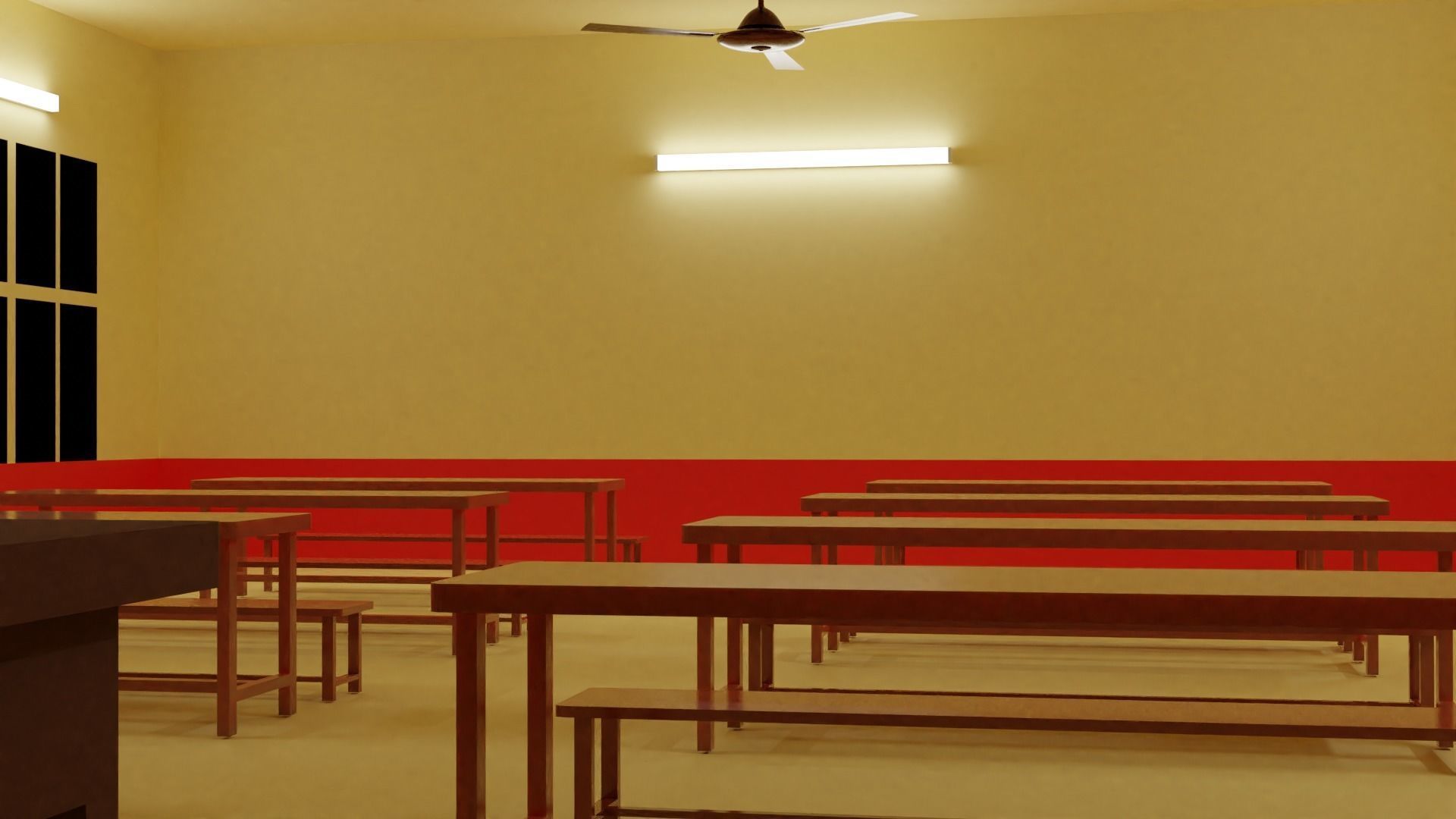 3D model Low poly Classroom model with desks and blackboard VR / AR ...