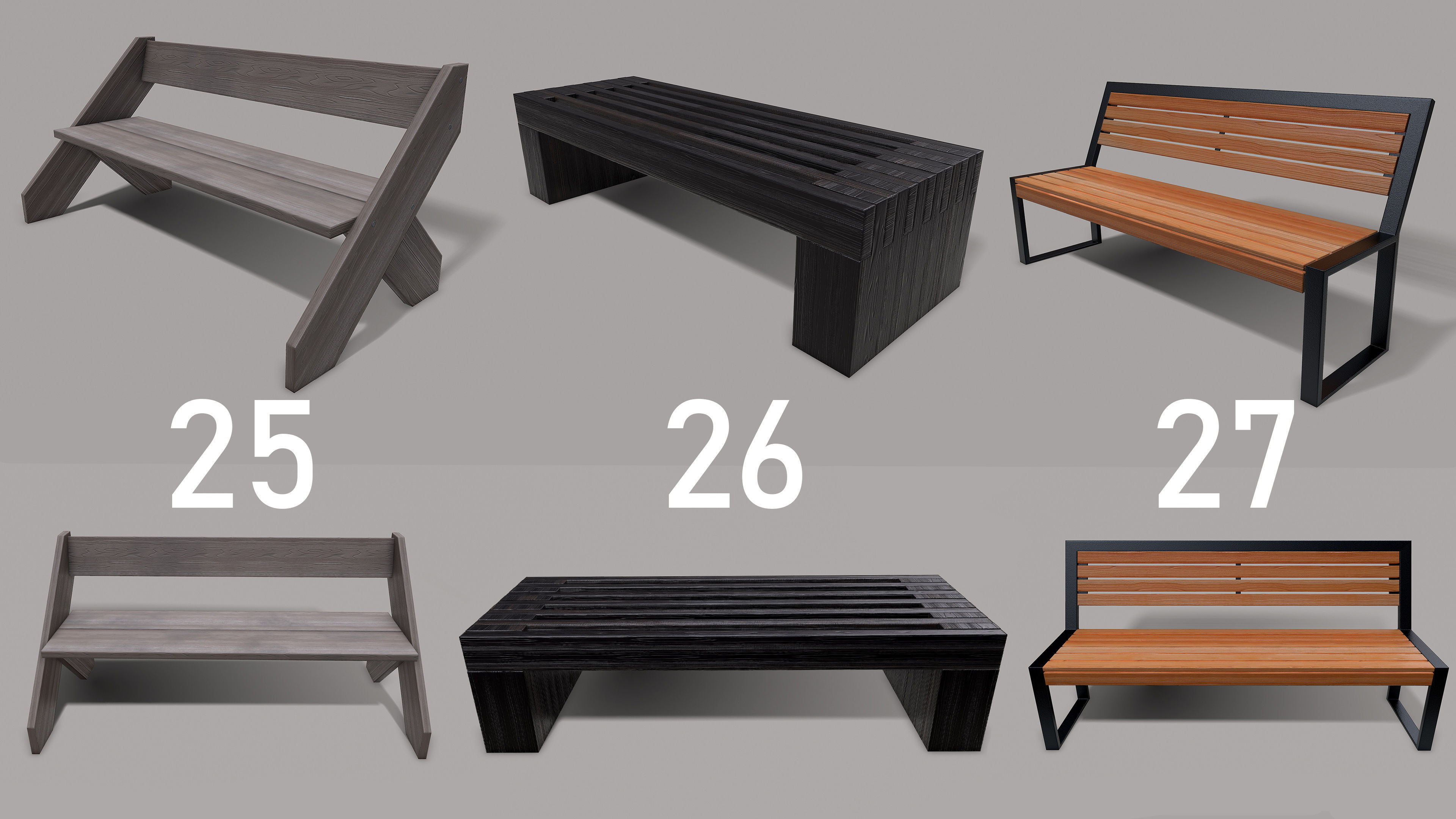 3D model 30 Benches VR / AR / low-poly | CGTrader
