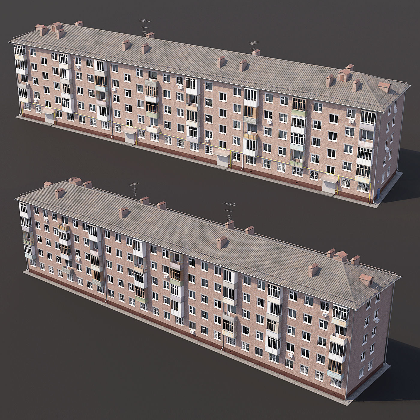 Hrushevka soviet building Red brick 3D model | CGTrader