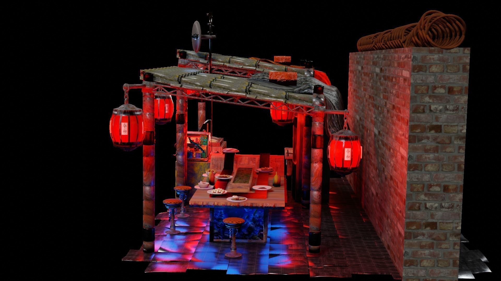 3D model Steampunk noodle bar ramen shop Bladerunner style VR / AR ...