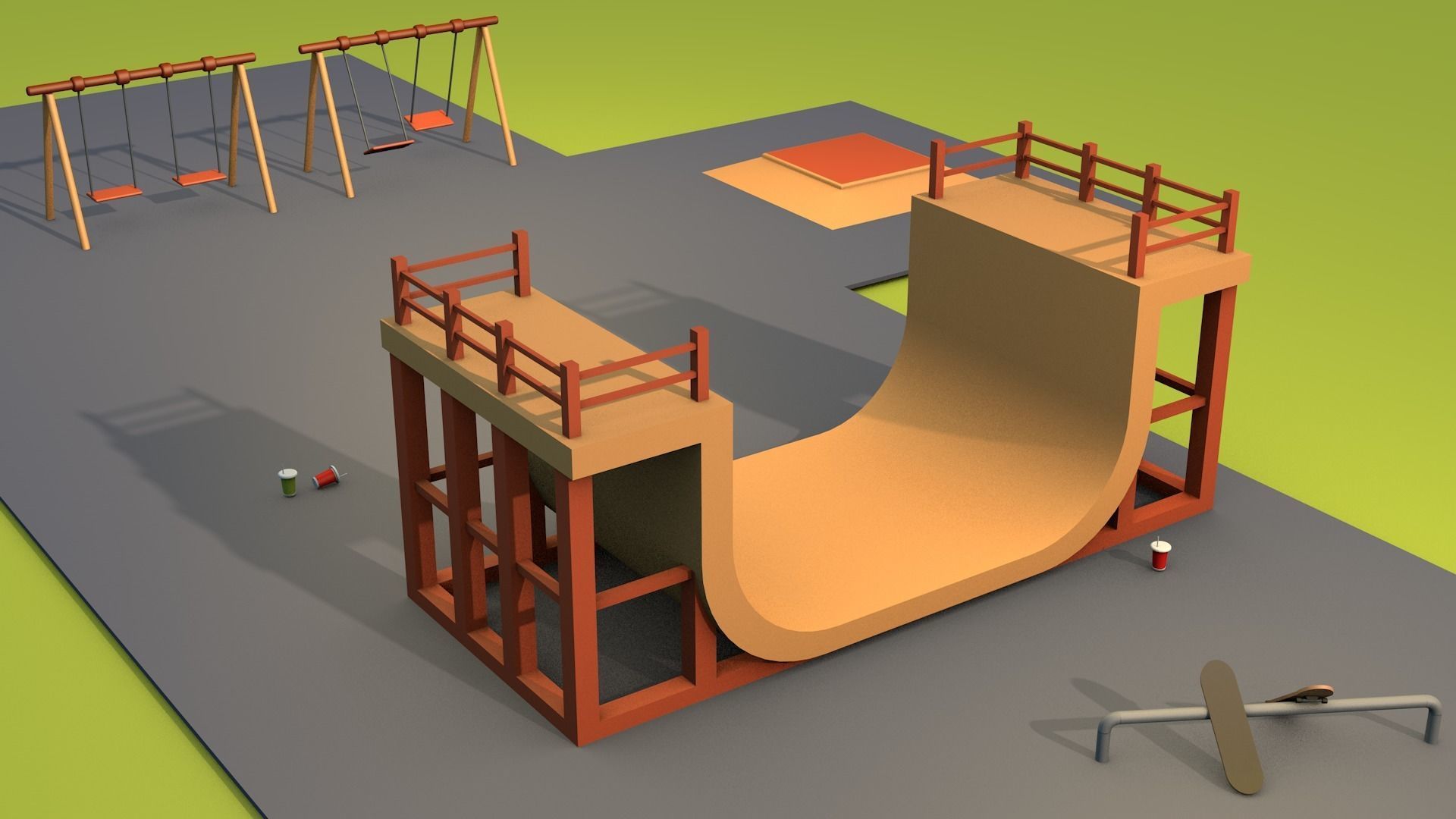 3D model Skateboard skate park with ramp and swings VR / AR / low-poly ...