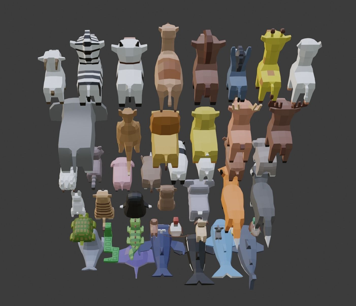 3D model Low poly animals set animal characters VR / AR / low-poly ...