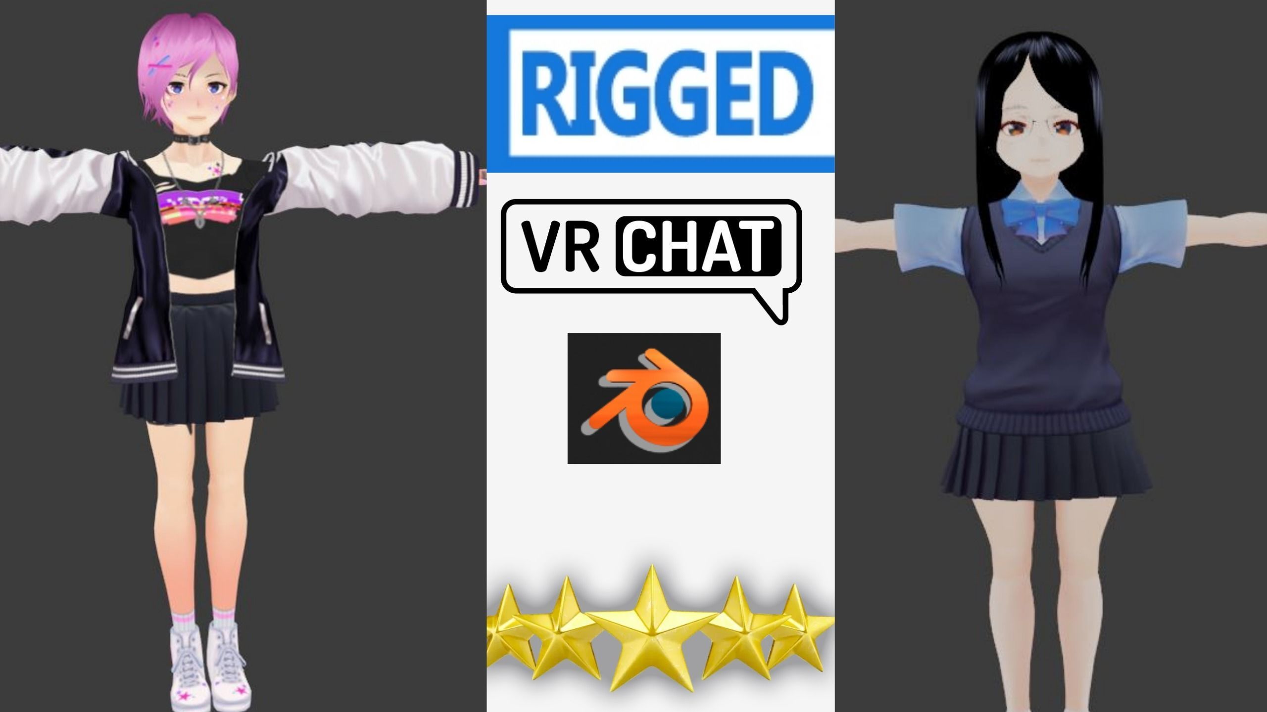 3D model 2 Cute Anime girls characters collection g6 VR / AR / low-poly ...