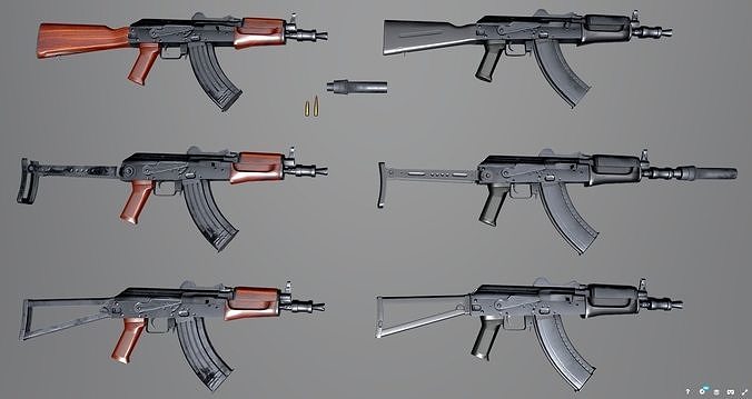 3D model AKS Russian Assault Rifle Game Ready 6 Variations VR / AR ...