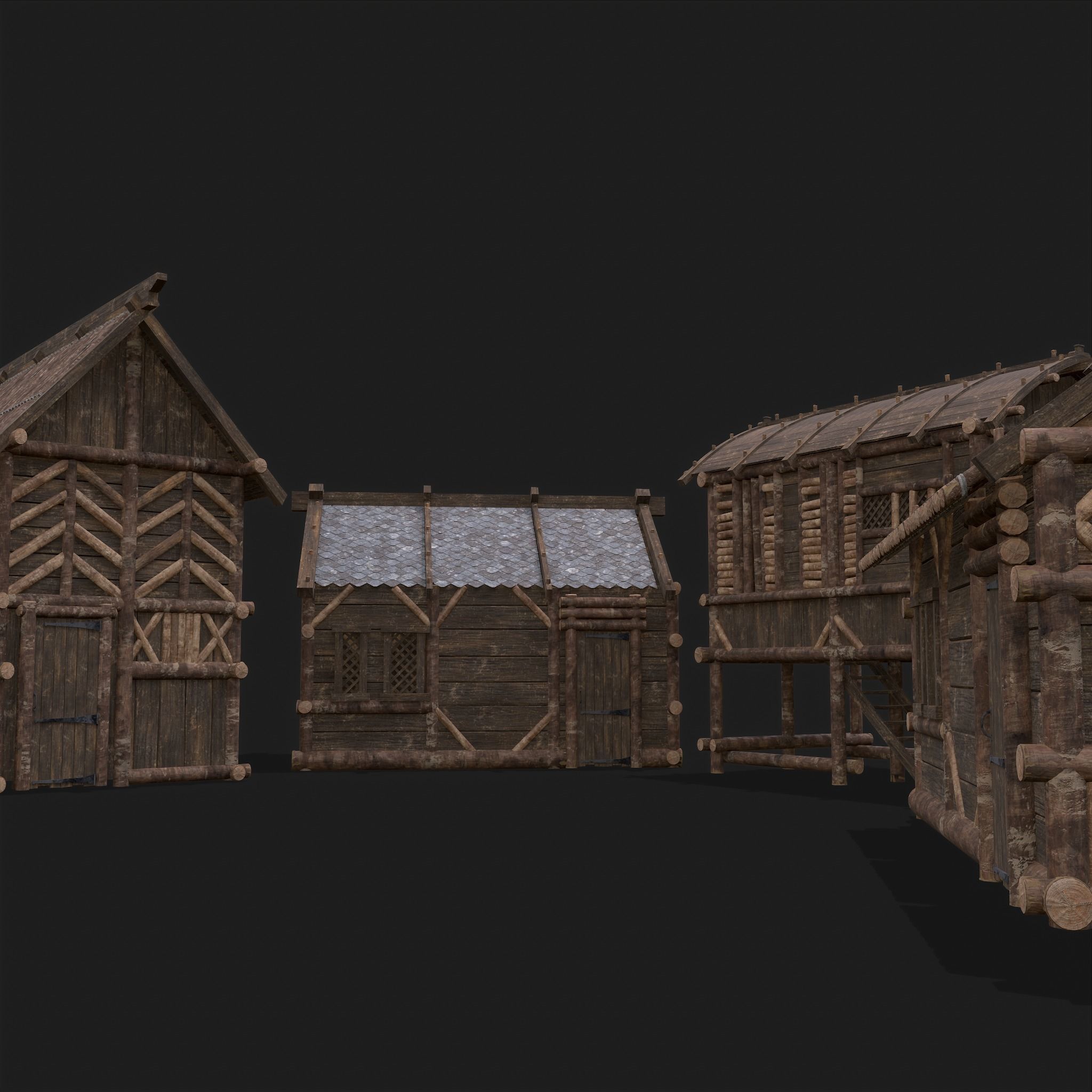 3D Model Collection 15 Medieval Cabins with Texture Variety VR / AR ...