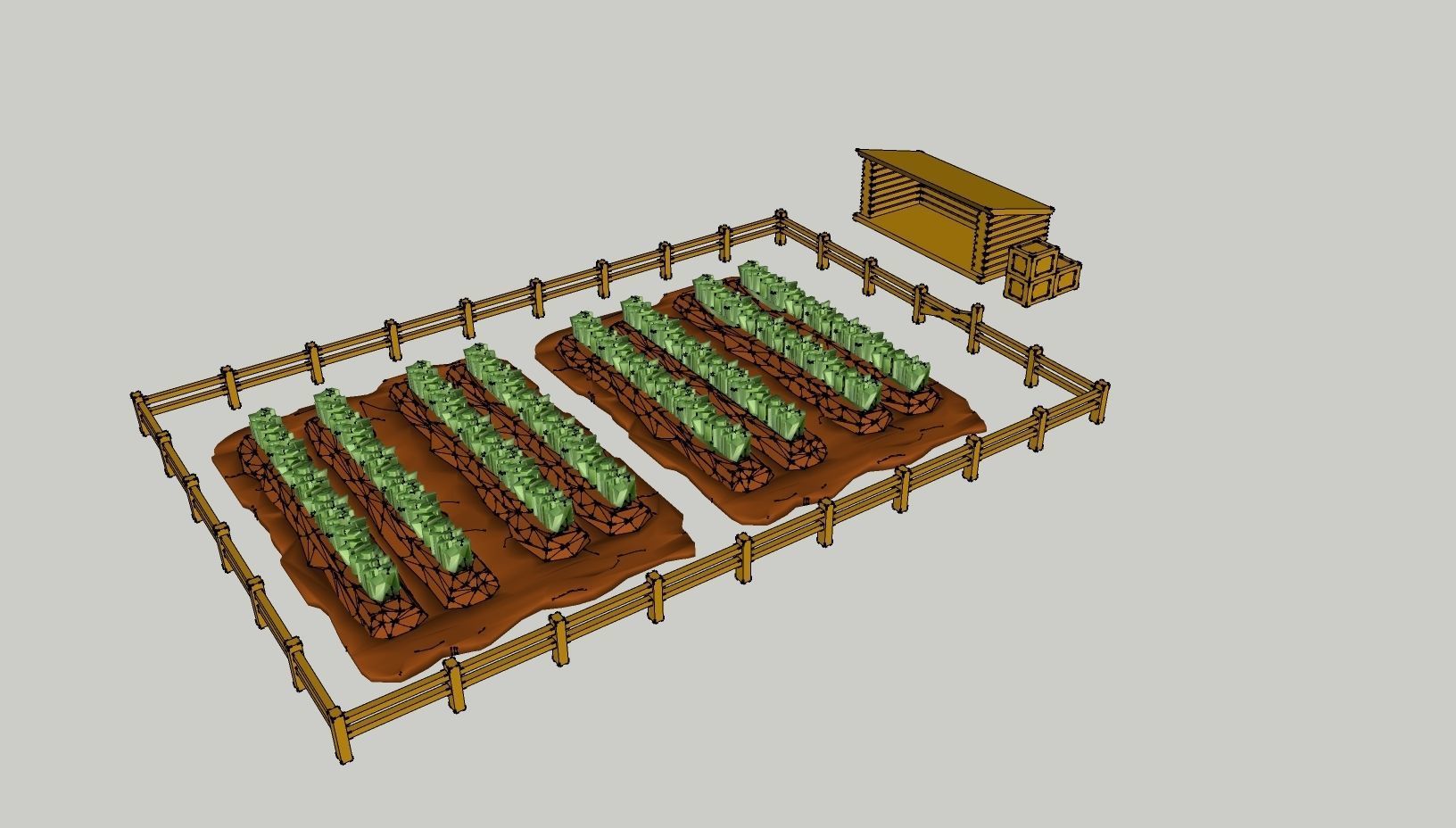 3D model Farm Field with Plants and Shed Scenery Set by Outland Models ...