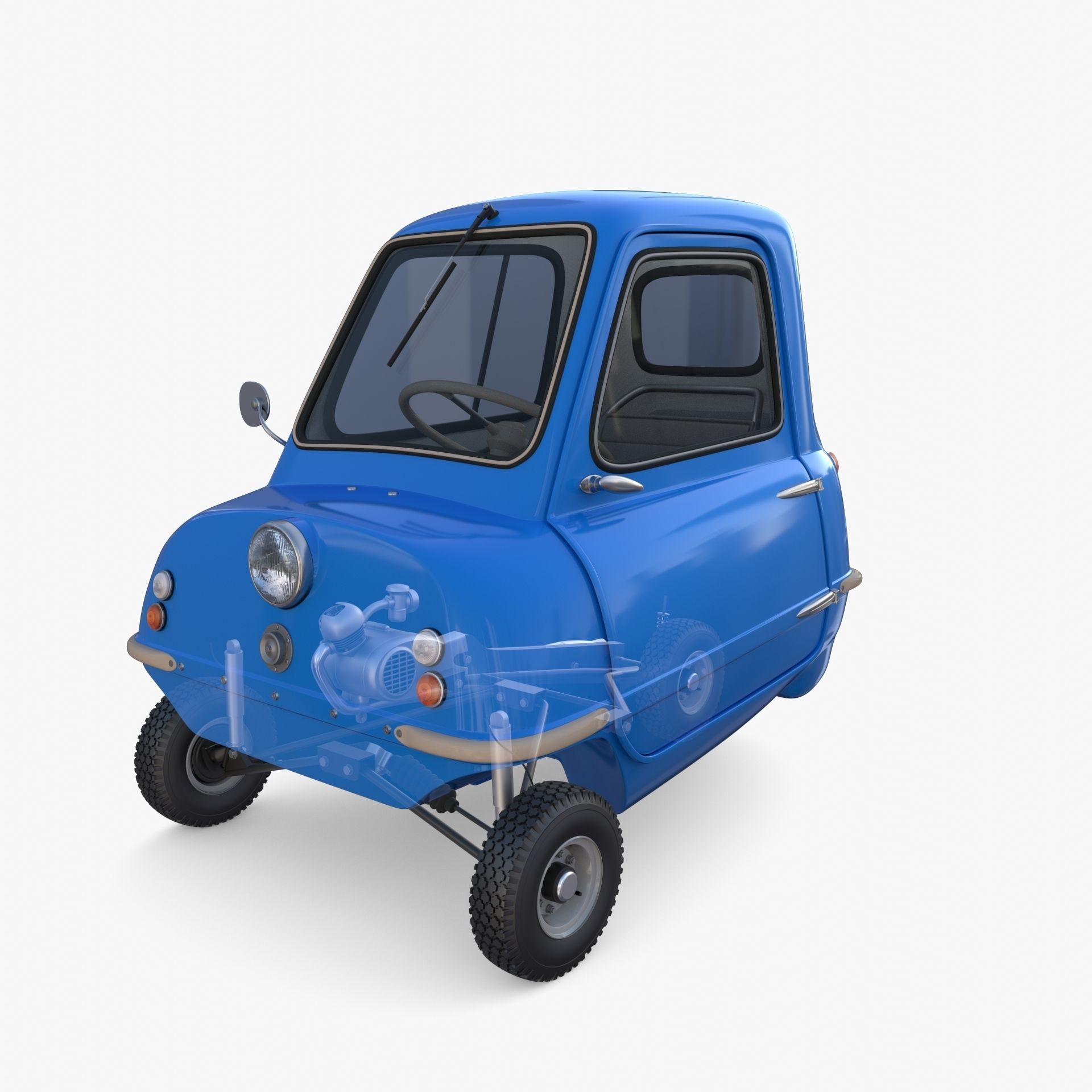 Peel P50 Blue with interior and chassis 3D model | CGTrader