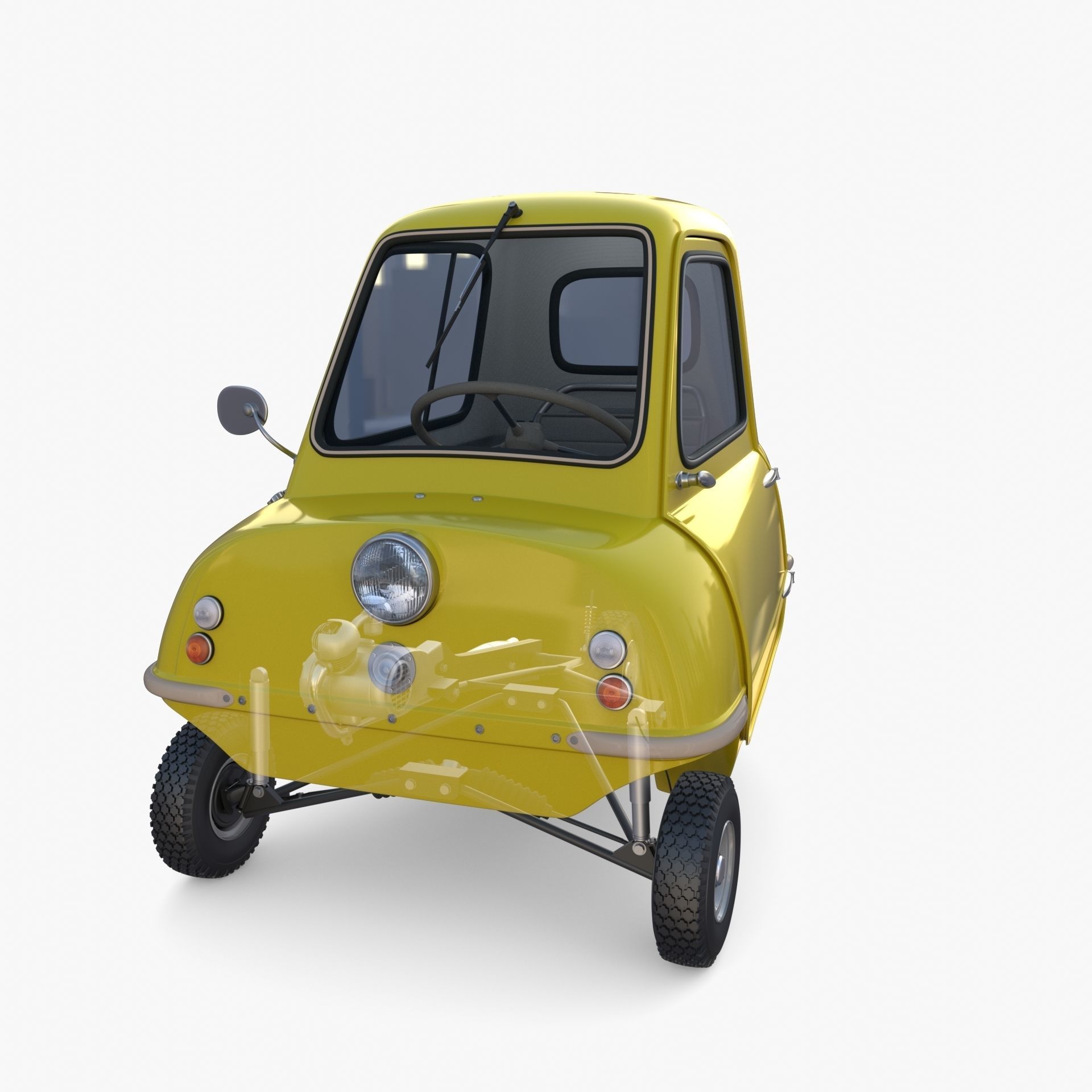 Peel P50 Yellow with interior and chassis 3D model | CGTrader