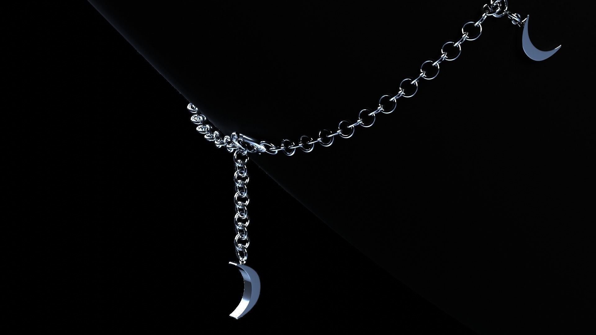 3D model Silver Moon Sickle Charm Bracelet VR / AR / low-poly | CGTrader