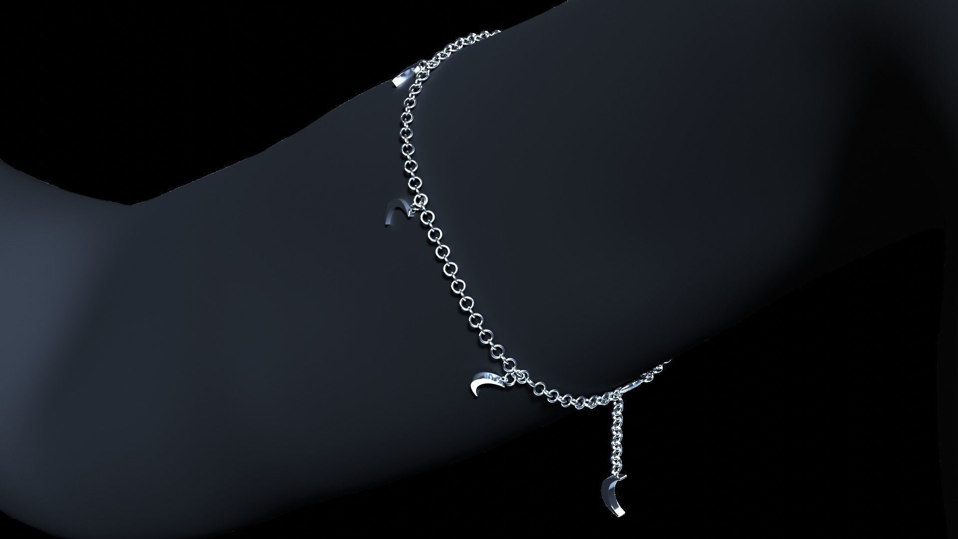 3D model Silver Moon Sickle Charm Bracelet VR / AR / low-poly | CGTrader