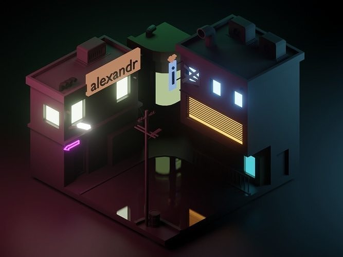 Cyberpunk LOW POLY city at night with neon lights 3D model | CGTrader