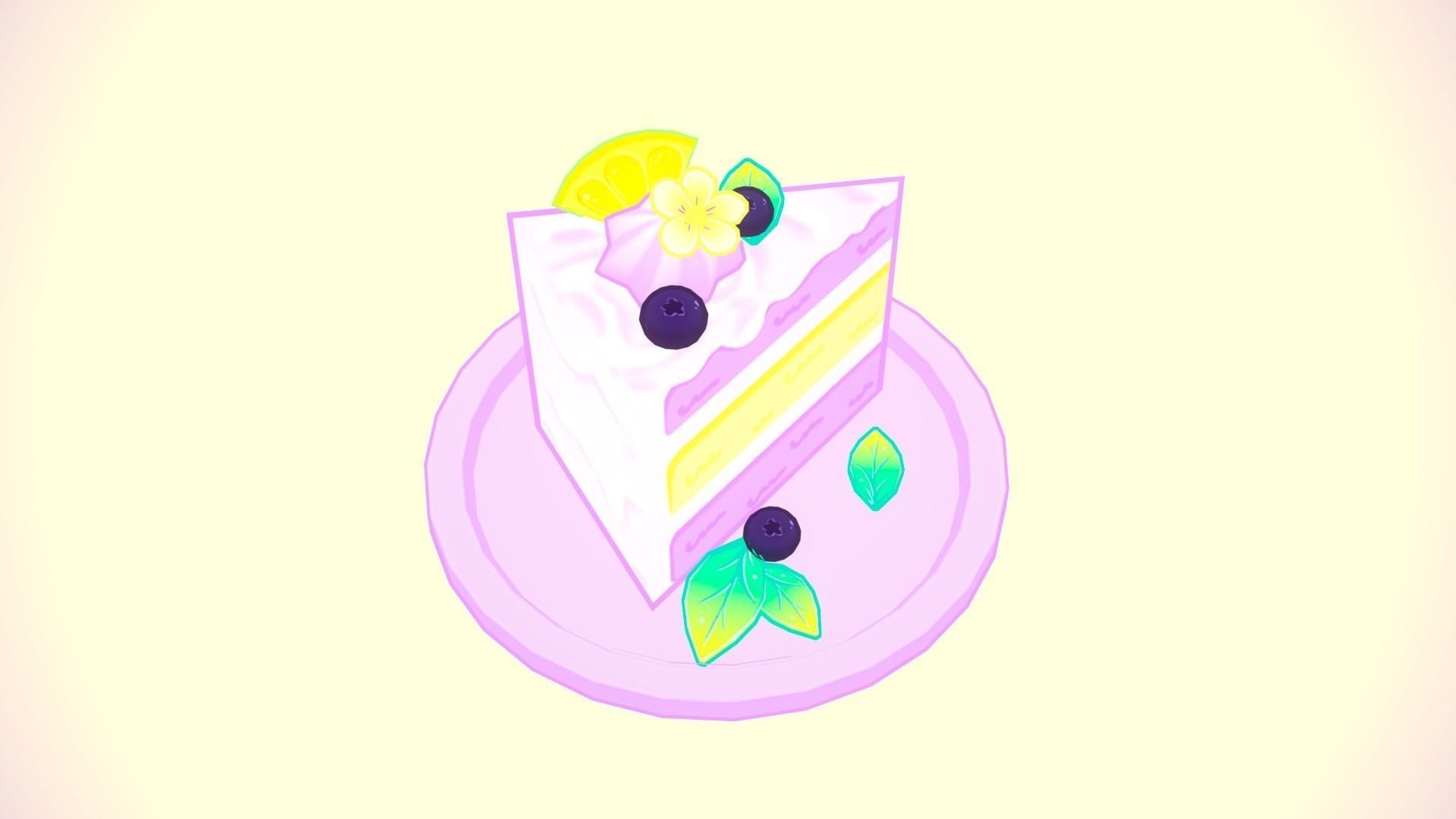 3D model Lemon Blueberry Cheesecake Cake VR / AR / low-poly | CGTrader