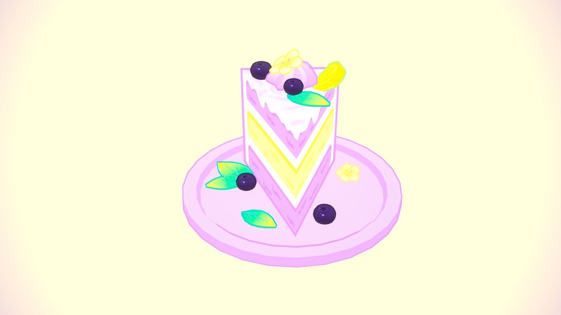 3D model Lemon Blueberry Cheesecake Cake VR / AR / low-poly | CGTrader