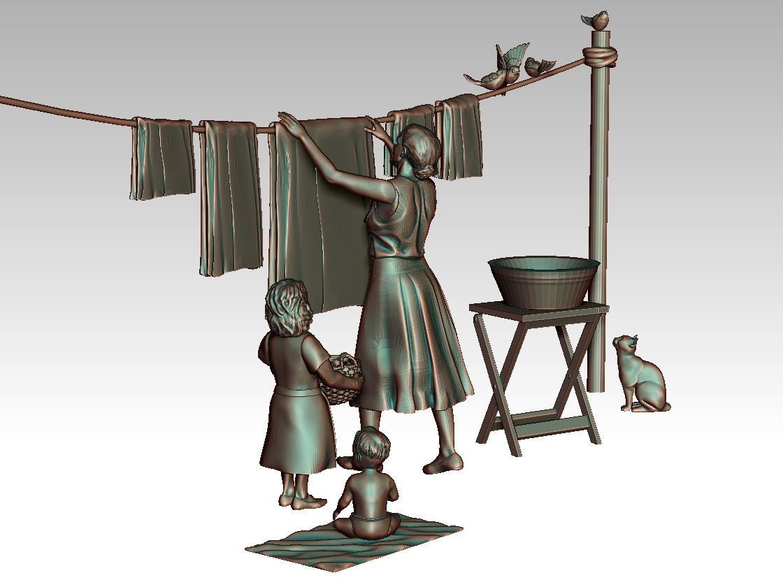 family bronze statue of woman washing clothes 3D model 3D printable ...