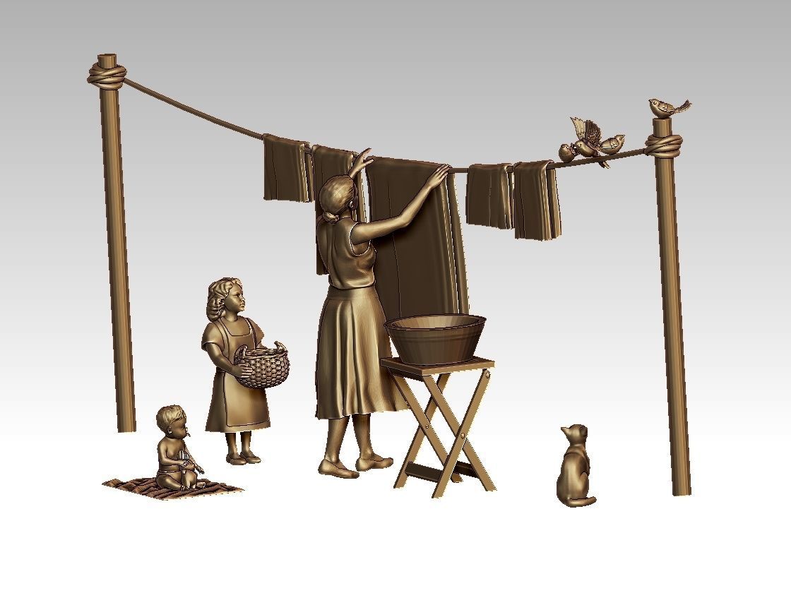 family bronze statue of woman washing clothes 3D model 3D printable ...