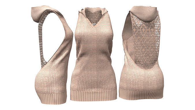 3D model Knitted Sweater Dress with Hood VR / AR / low-poly | CGTrader