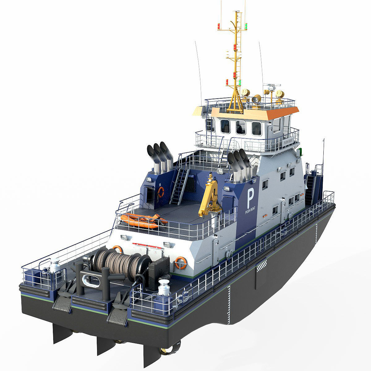 Push Boat 28m 3D model | CGTrader