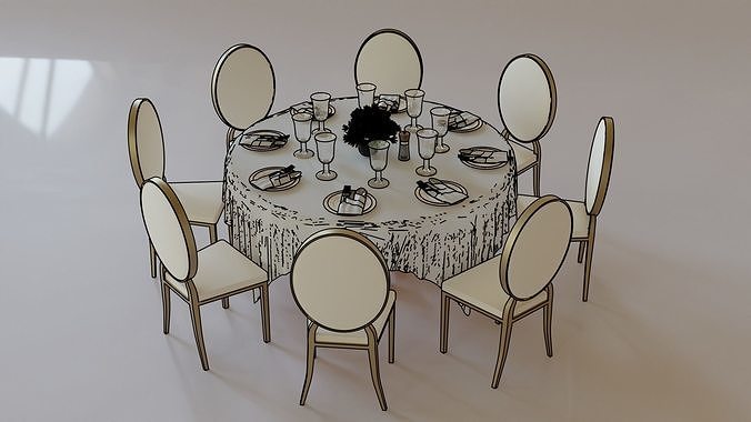 wedding 8 seat round table 3D model | CGTrader