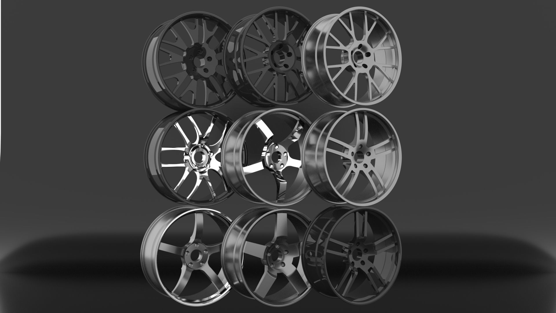High quality aftermarket customizable tuner wheel pack 3D model | CGTrader