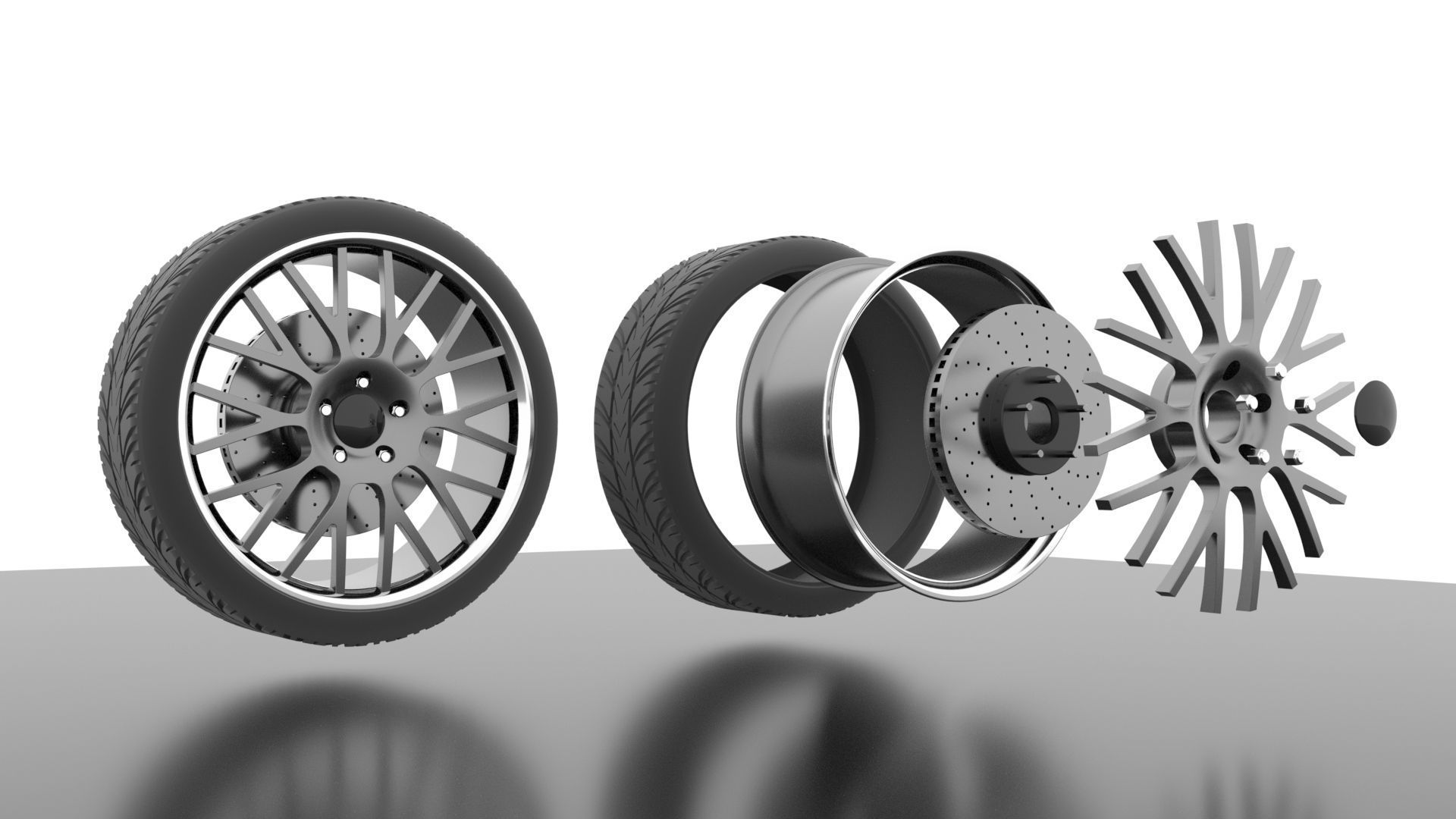 High quality aftermarket customizable tuner wheel pack 3D model | CGTrader