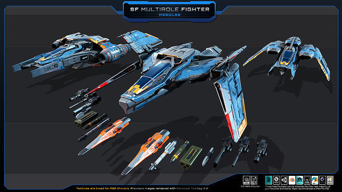 3D model SF Multirole Fighter - MODULAR VR / AR / low-poly | CGTrader