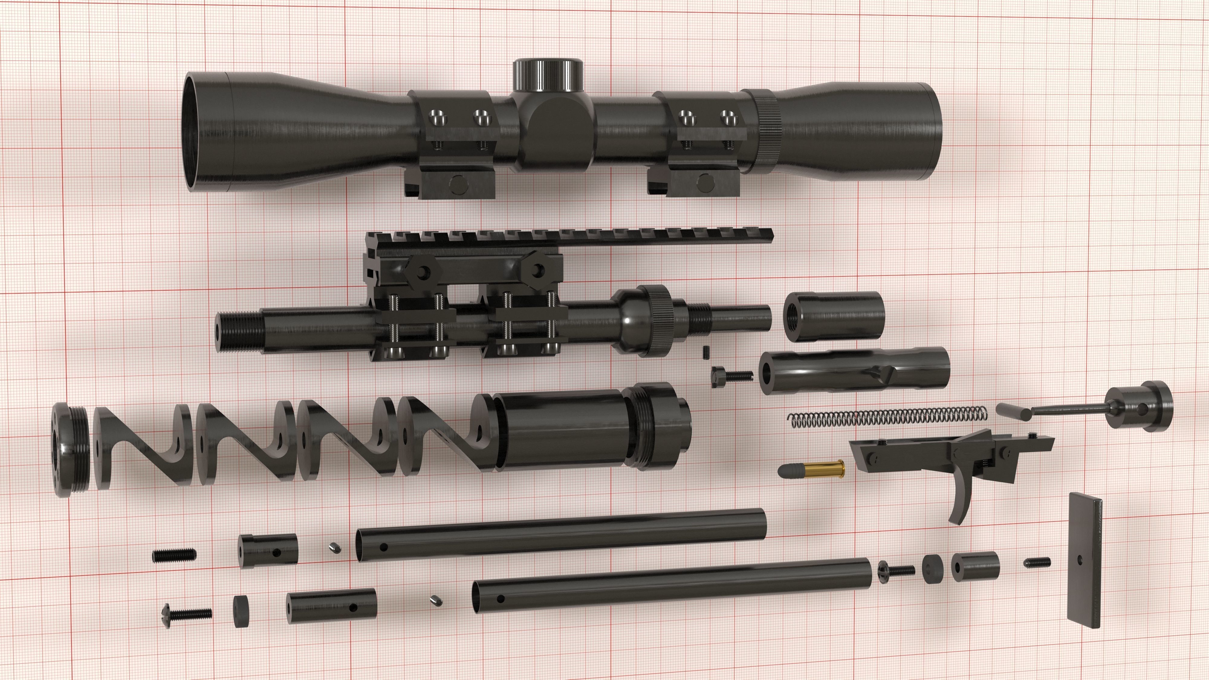 3D model 22LR homemade single shot semi-automatic survival carbine VR ...