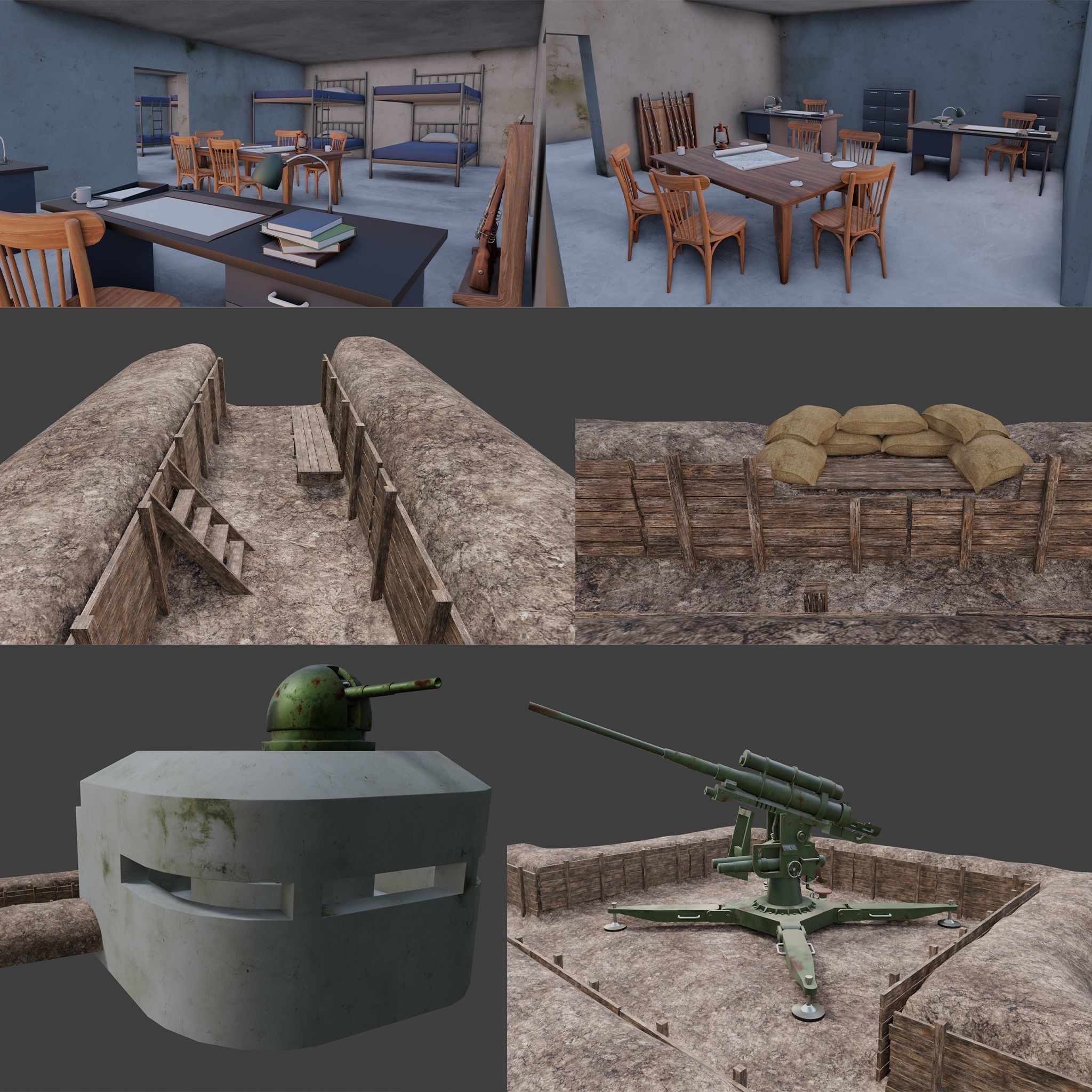 ww2 trench and bunker pack 3D model | CGTrader