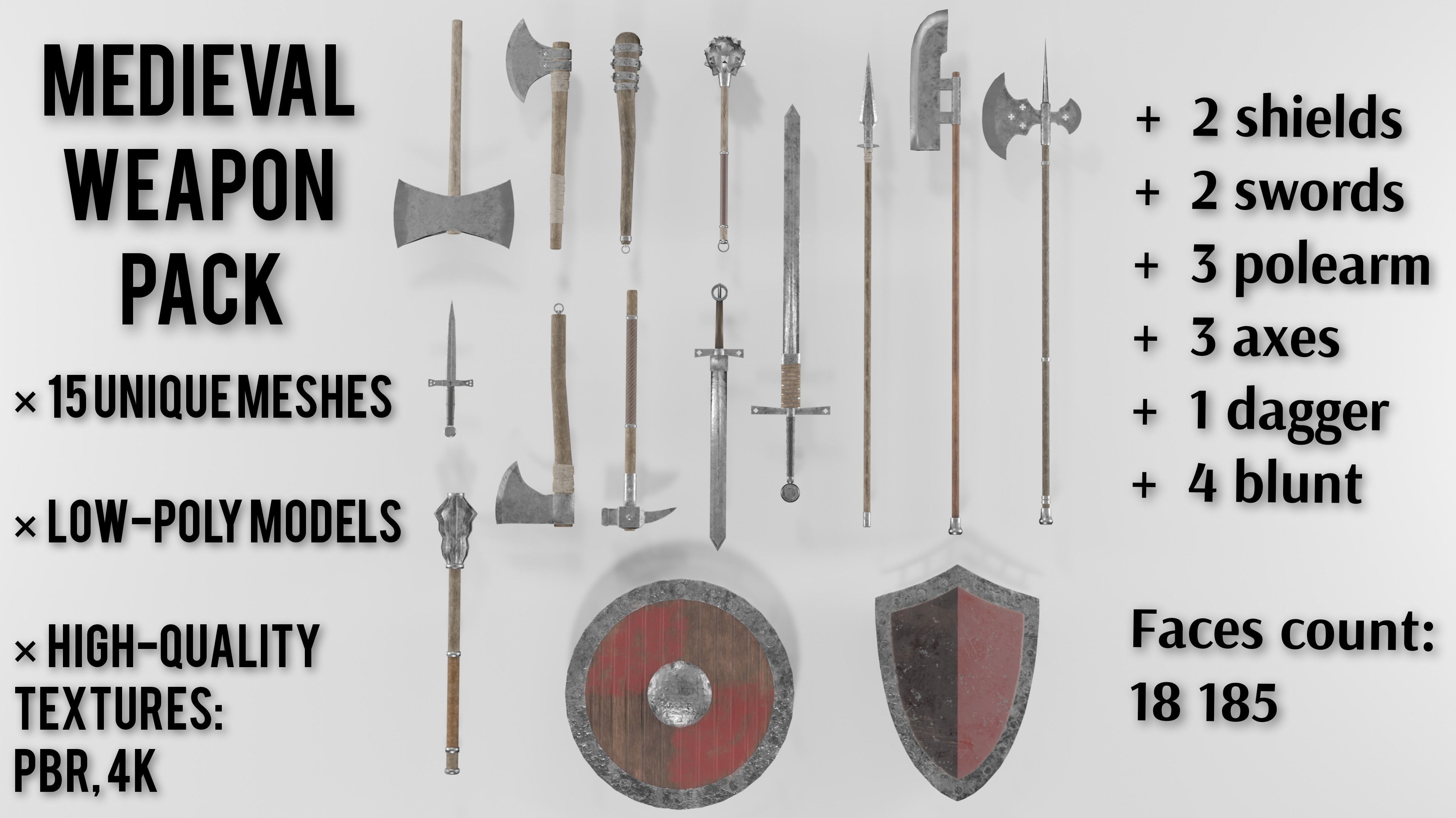 3D Model Collection Medieval melee weapon pack VR / AR / low-poly ...