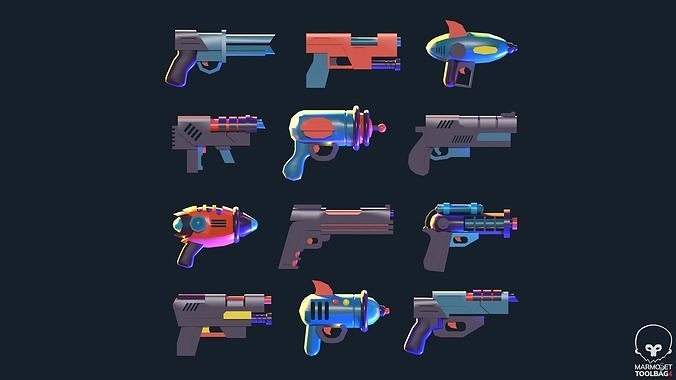 3D model Cartoon space low poly ultimate gun pack kit VR / AR / low ...